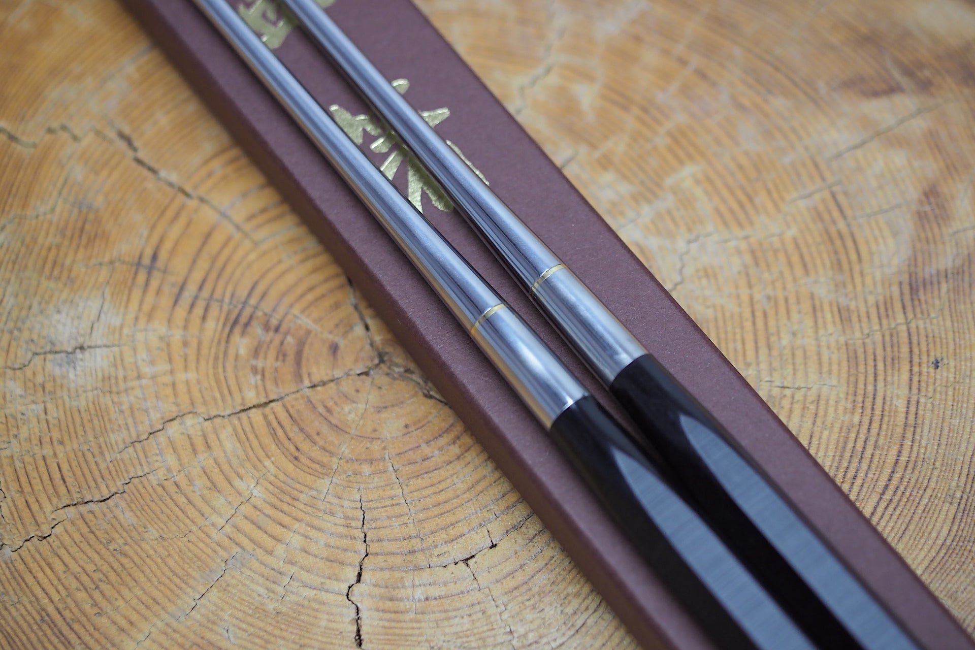 Moribashi Hexagonal Black Plywood Handle Stainless-steel Serving Chops ...