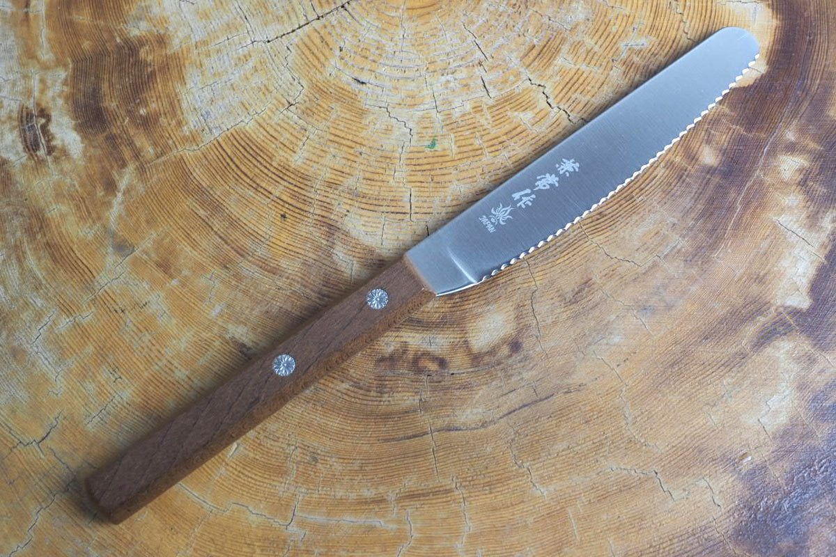 Kanetsune AUS-8 Serrated Blade Spread Knife 11cm – Kaz's Knife and ...