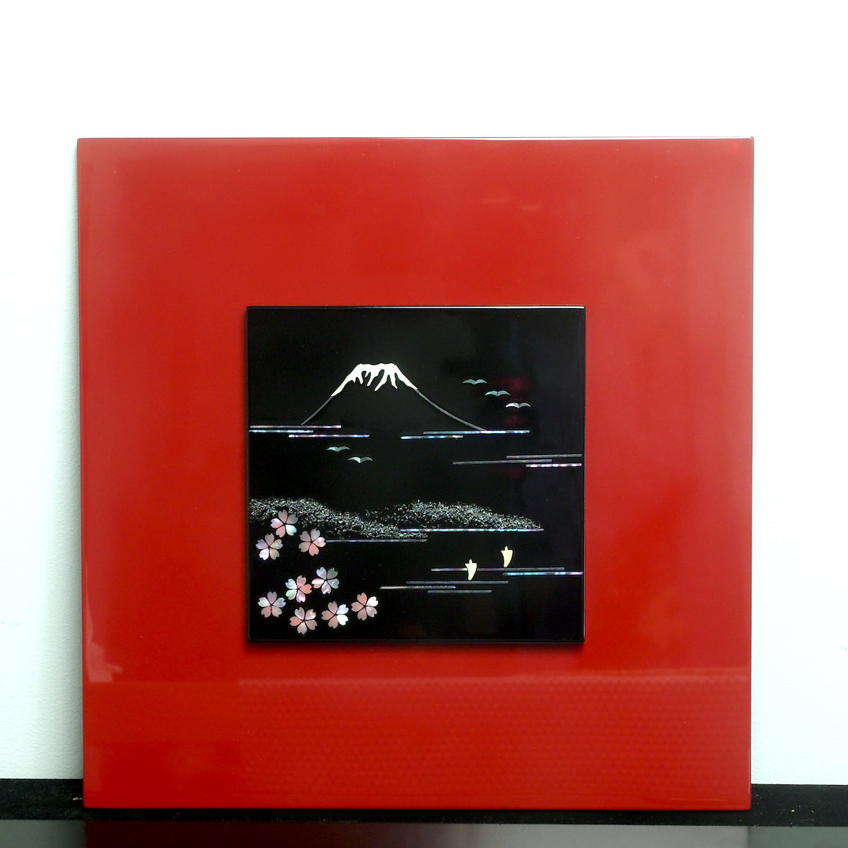 Raden Lacquer Interior Art Panel - Mt.Fuji and Cherry Blossoms (30x30x ...